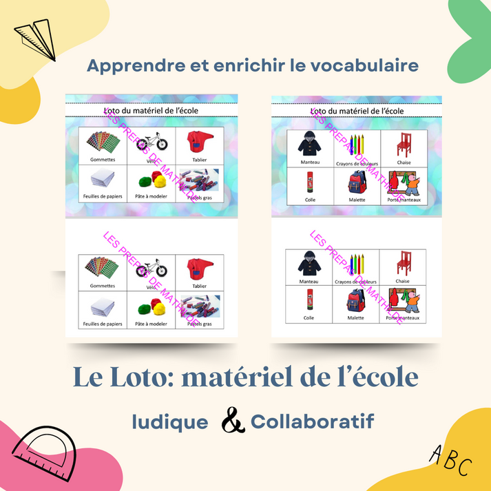 Jeu de loto : le matériel de l'école – Lesprepasdemathilde